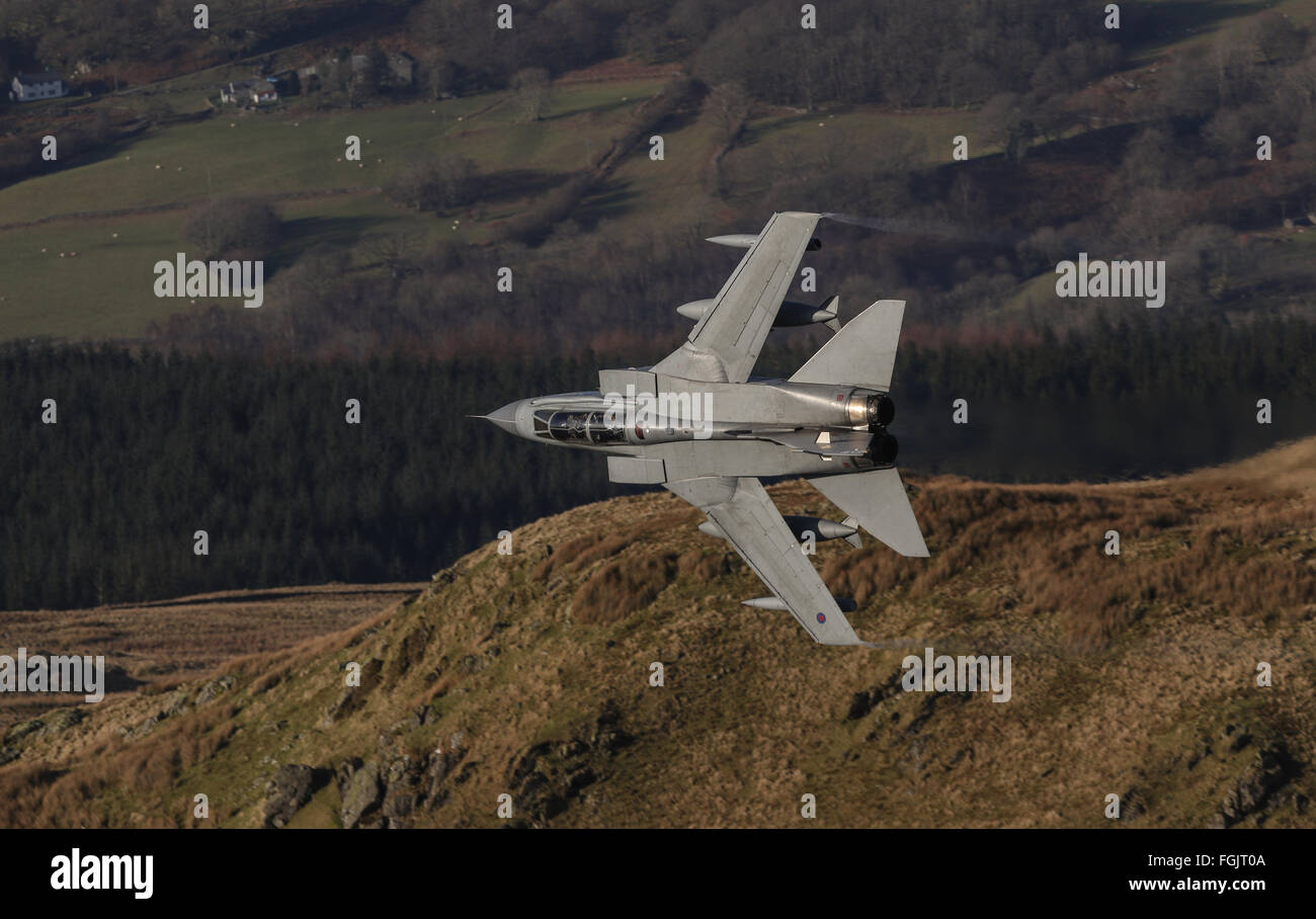 RAF Panavia Tornado GR4 approaching the Mach Loop in North Wales Stock ...