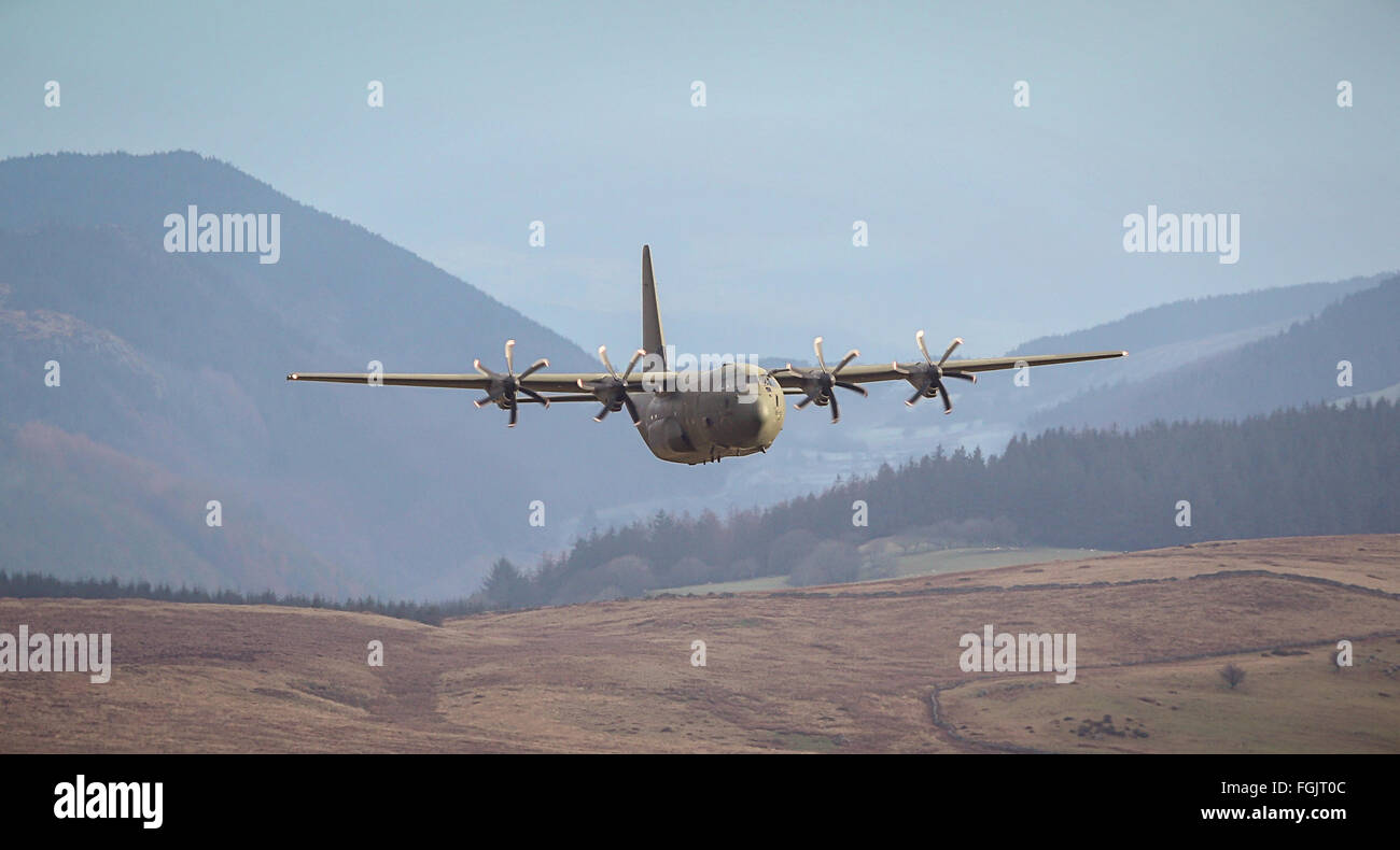 RAF Lockheed C-130 Hercules approaching the Mach Loop in North Wales ...