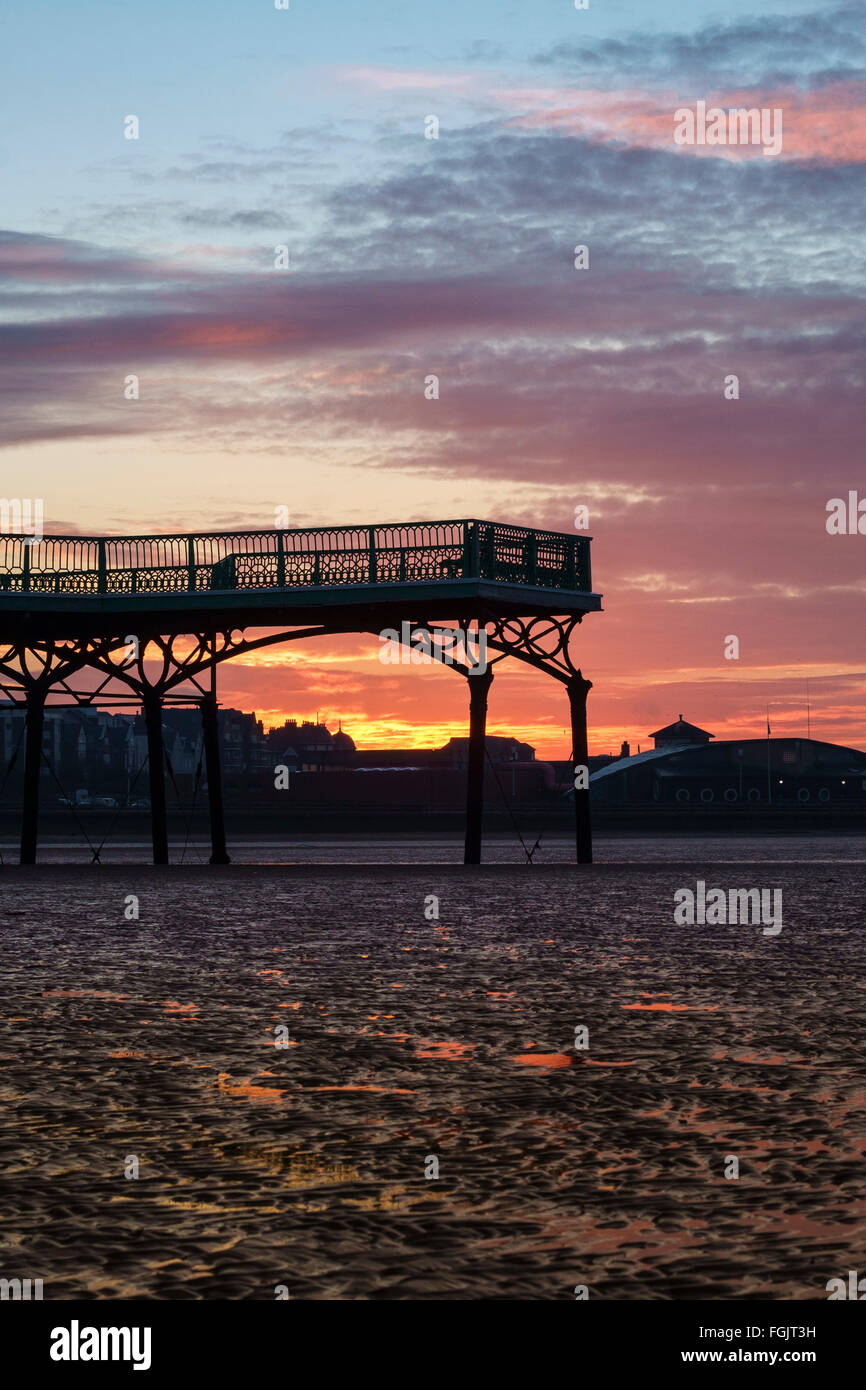 Lytham St Annes beach and the Victorian Pier at daybreak on the Fylde ...