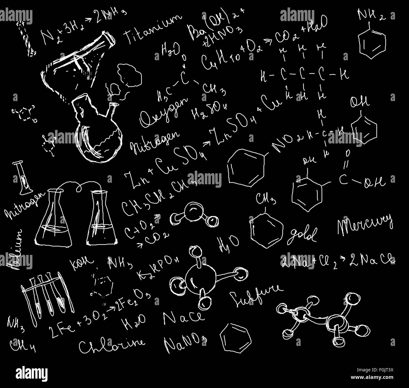 drawing the chemical theme on a black background Stock Photo - Alamy
