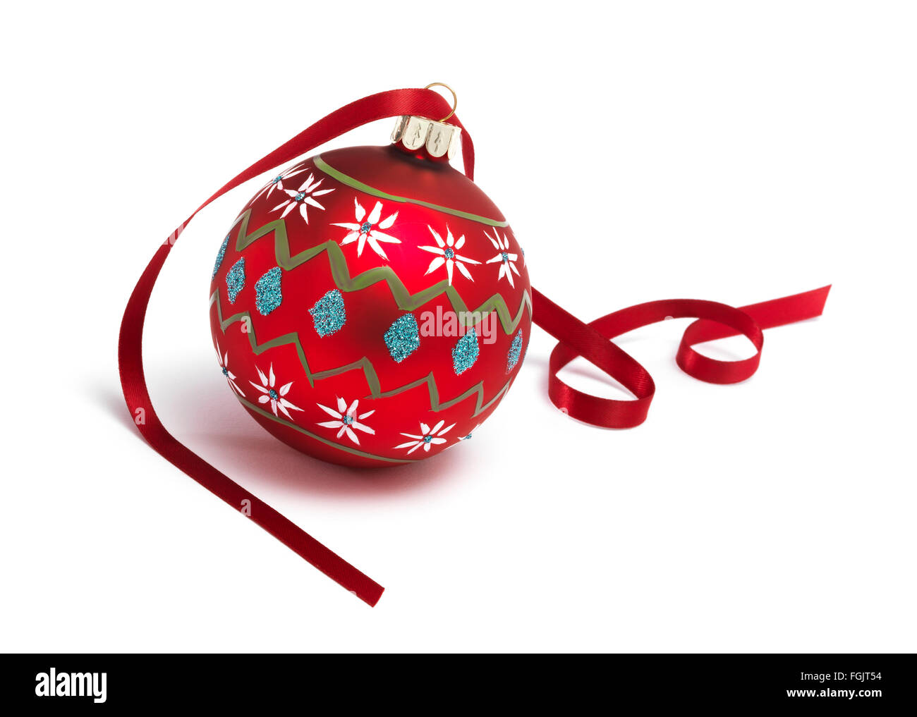 Hand painted Bauble with red ribbon Stock Photo - Alamy