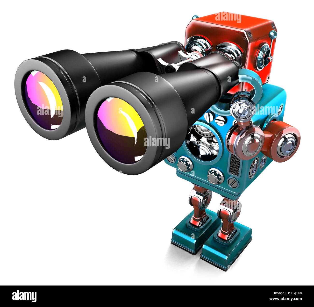 Vintage Robot with binoculars. Isolated over white. Contains clipping ...