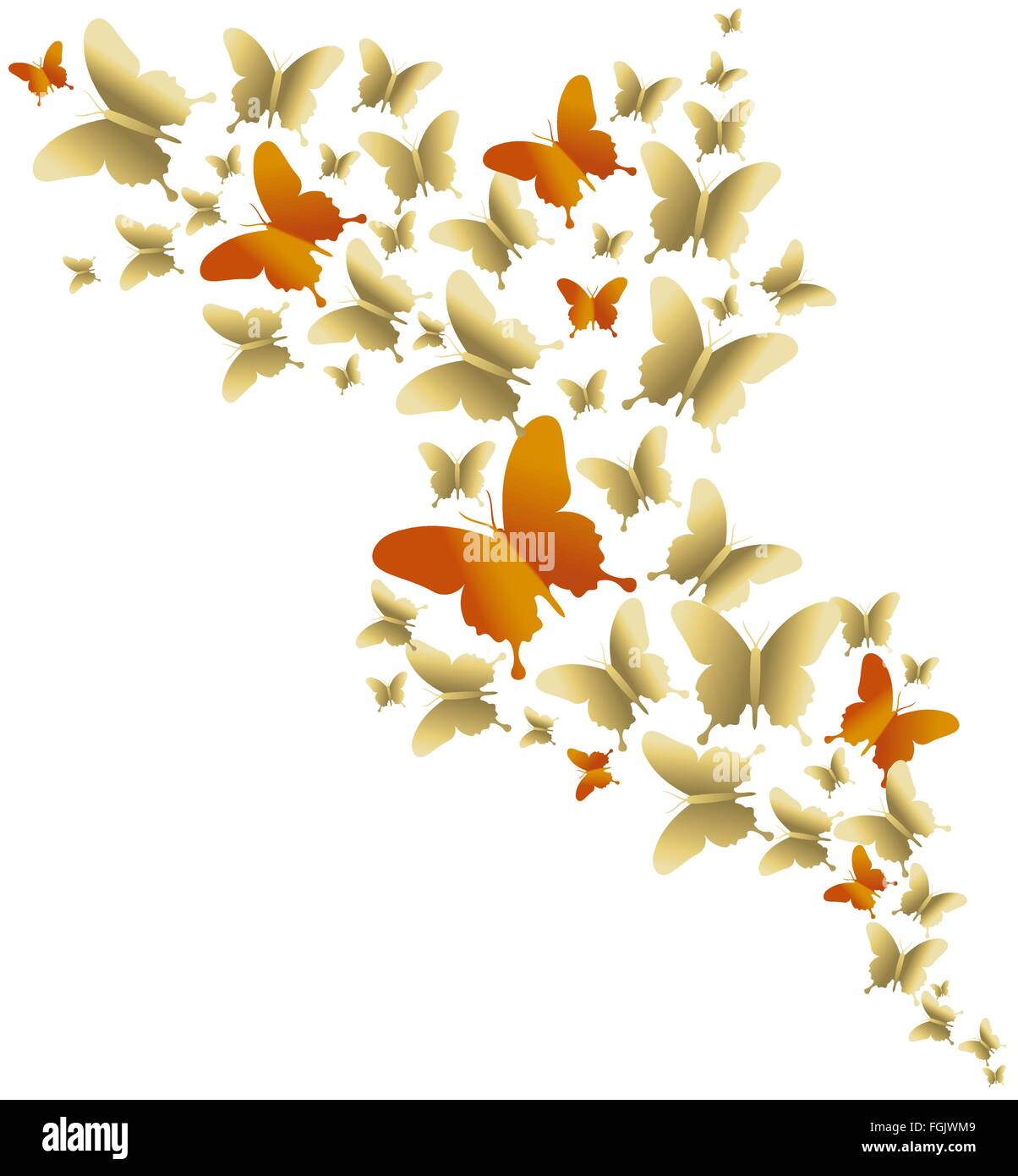 Gold and orange butterfly design on empty background, concept ...