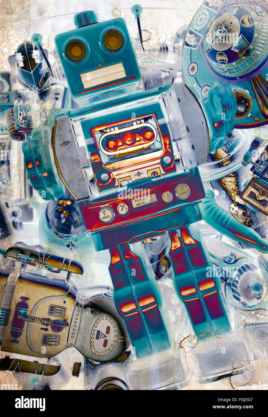 retro robot toy box Stock Photo - Alamy