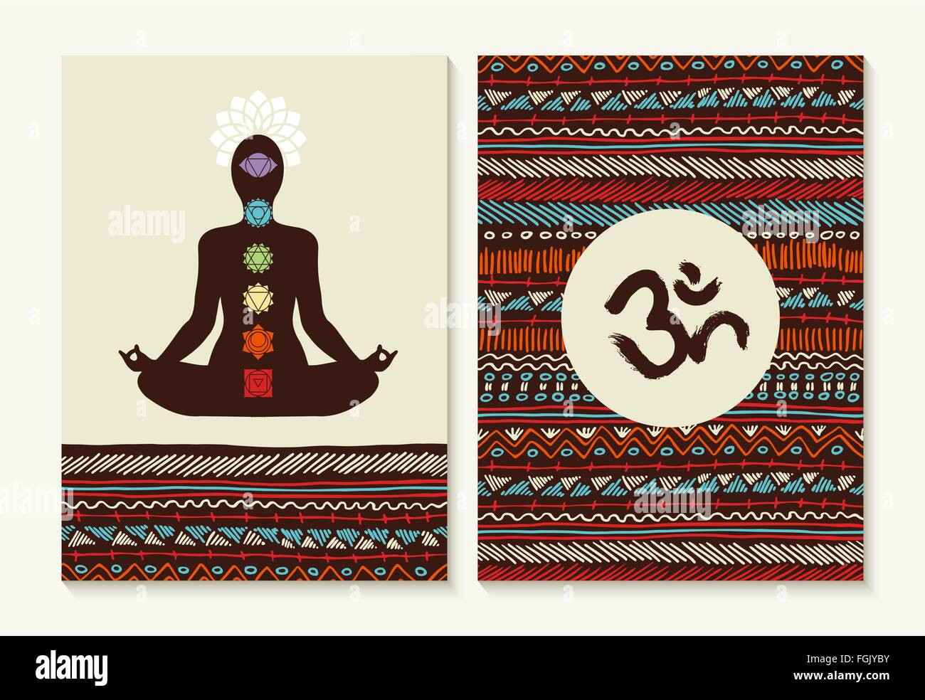 Chakra concept set with body silhouette doing lotus yoga pose and boho ...