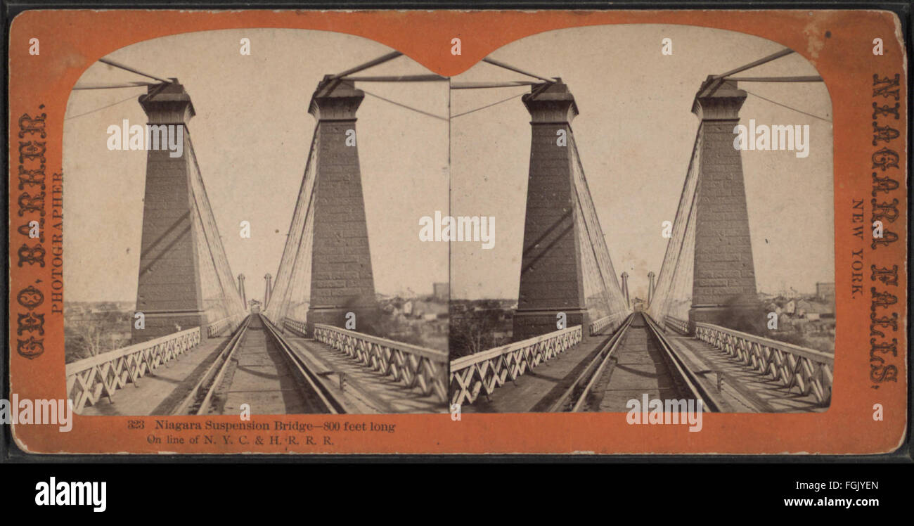 A photograph by George Barker showing the Niagara Suspension Bridge, an ...