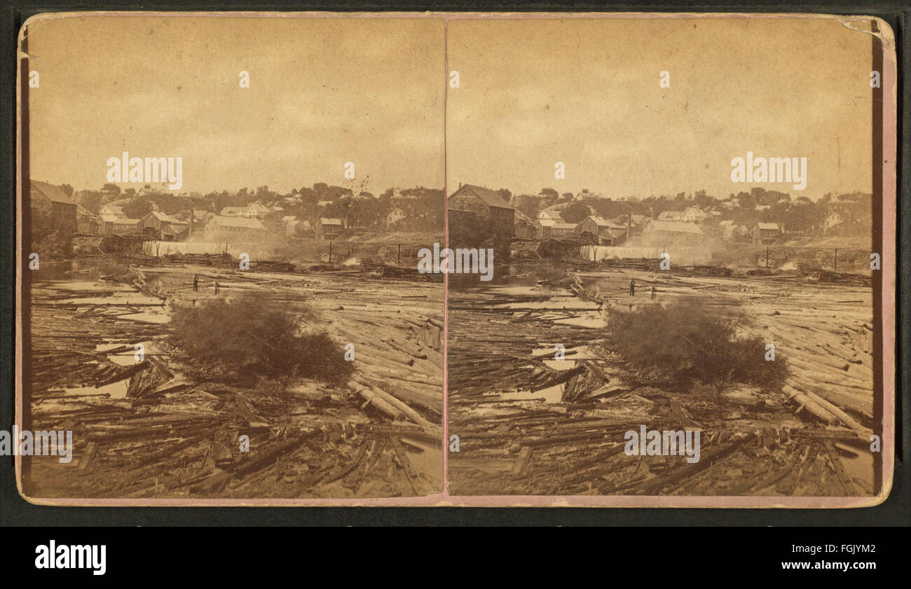 This photograph from the Robert N. Dennis collection shows a log jam ...