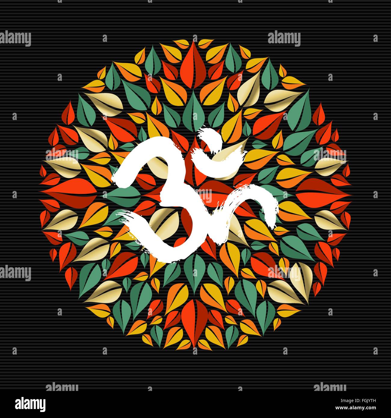 Tree leaves making mandala design with om calligraphy sign on center ...