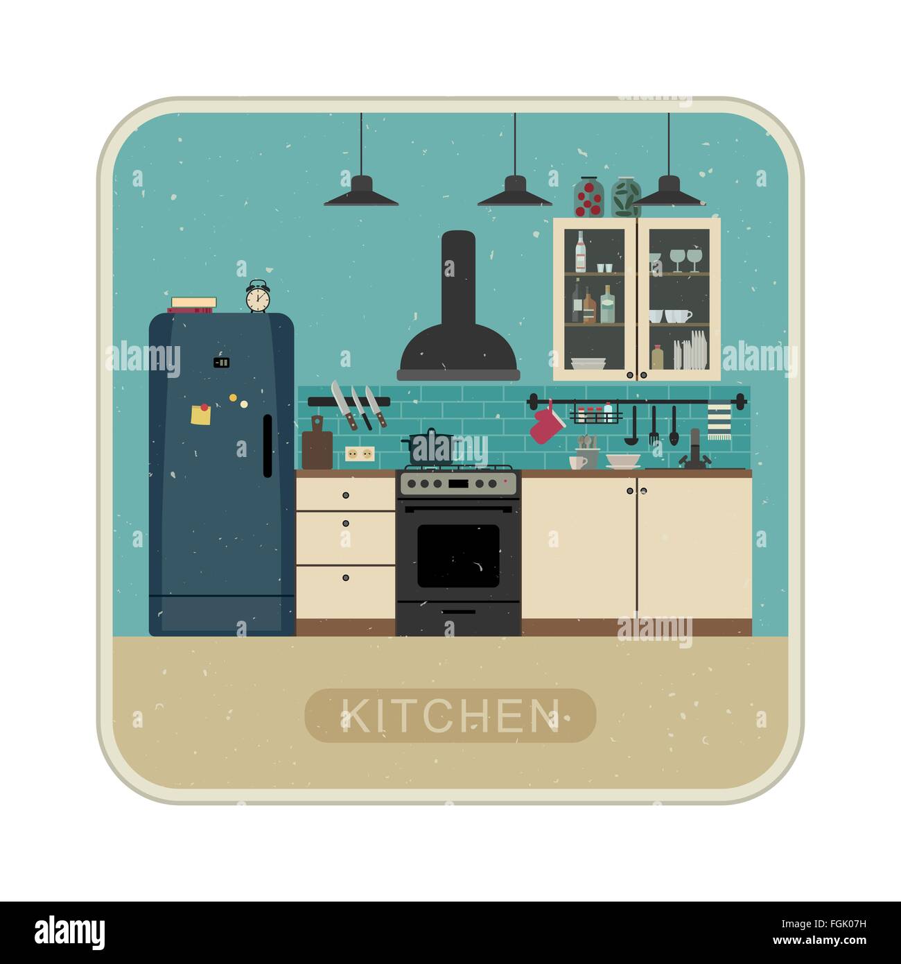 Retro kitchen interior Stock Vector Image & Art - Alamy