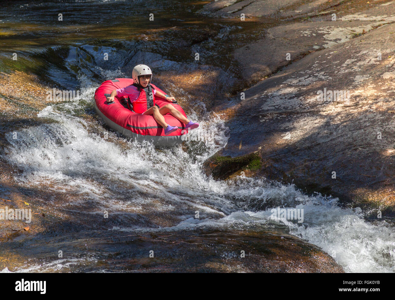 Girl alone rafting on the river. Horizontal Composition Stock Photo - Alamy