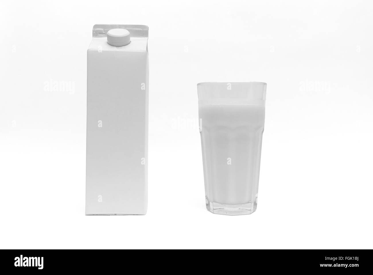 White blank milk box and a glass of milk, on white background Stock ...