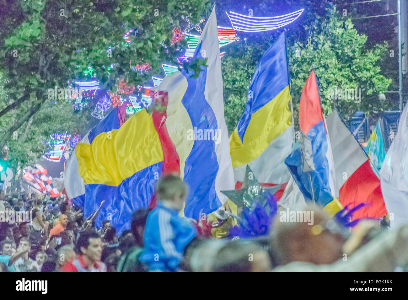 MONTEVIDEO, URUGUAY, JANUARY - 2016 - Crowd at inaugural parade of ...