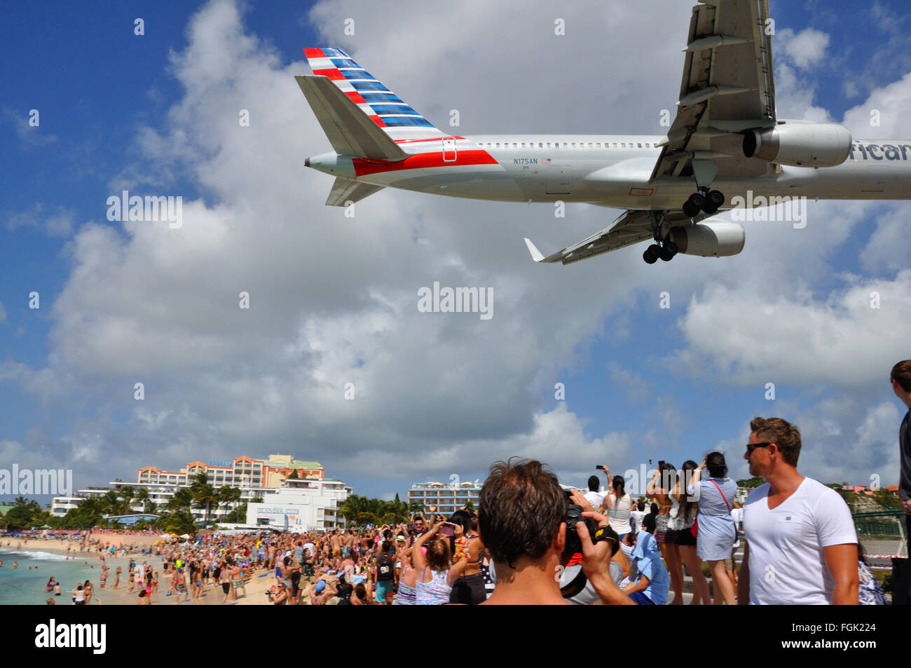 Maho Beach plane landing at St. Martin Stock Photo - Alamy