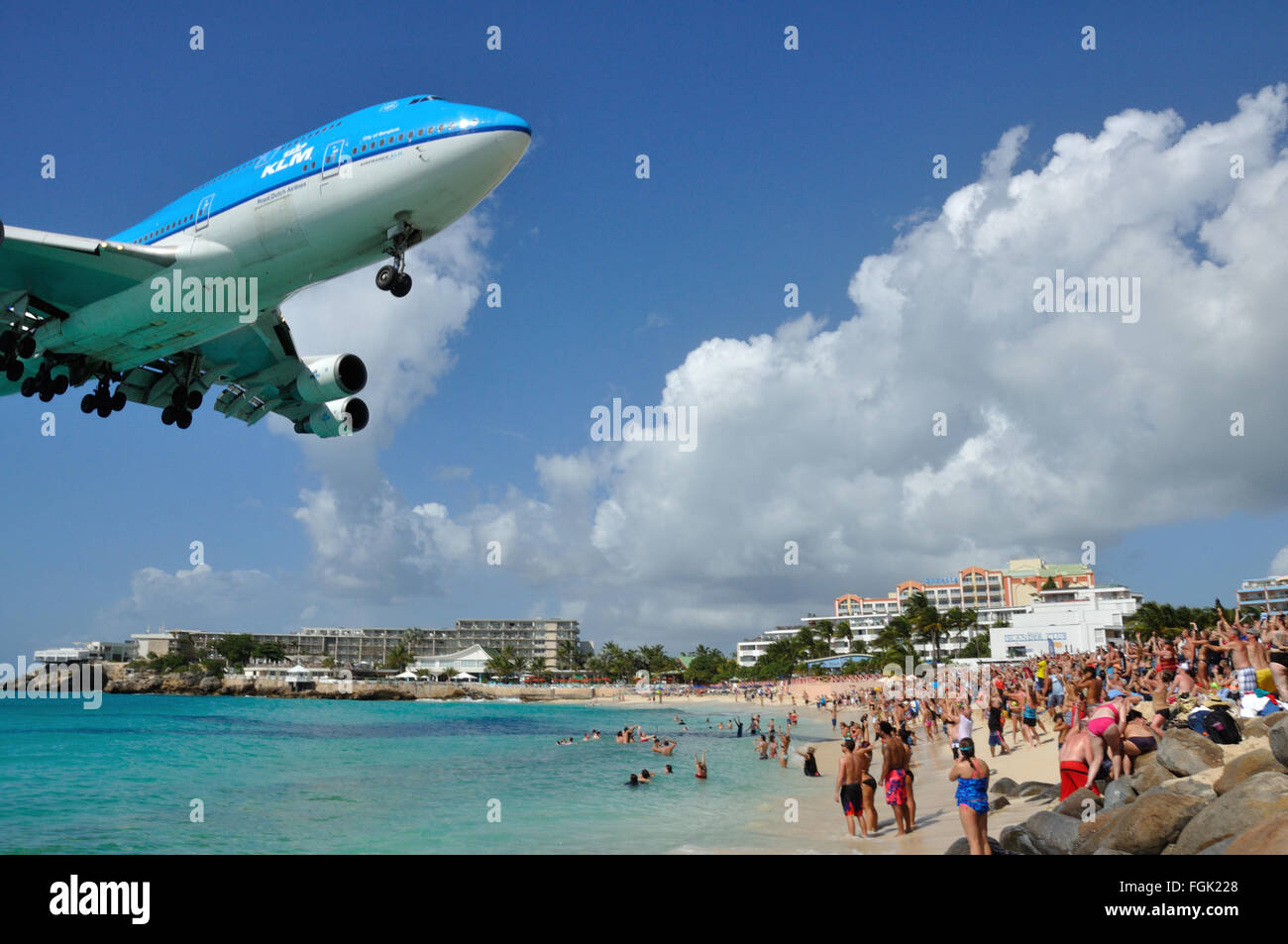 Maho Beach plane landing at St. Martin Stock Photo - Alamy