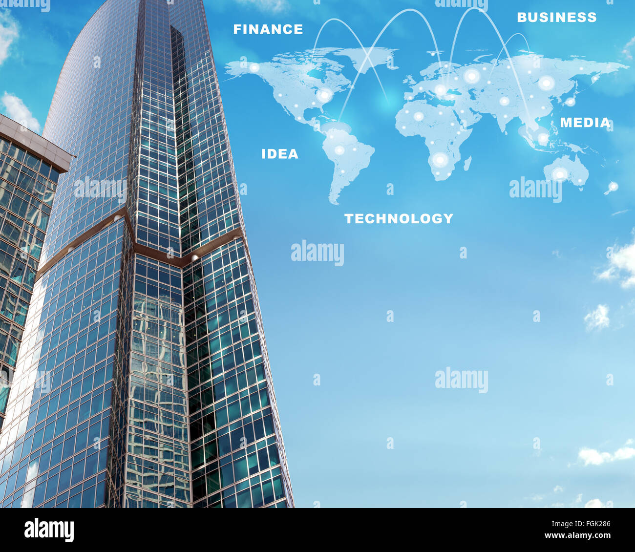 Skyscraper with world map Stock Photo - Alamy