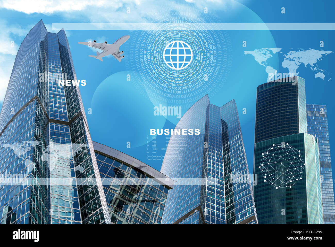 Skyscrapers with world map Stock Photo - Alamy