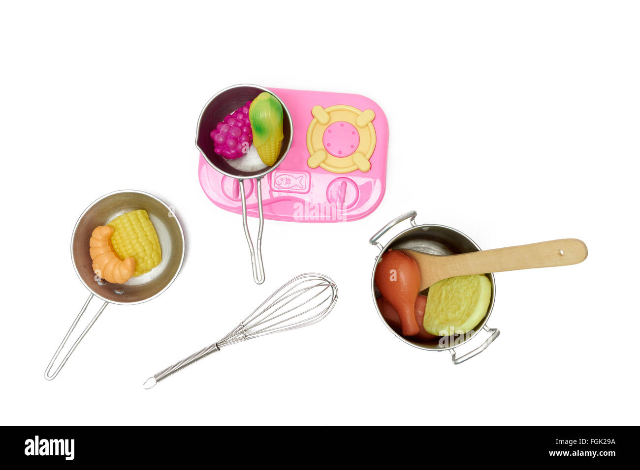 Children's plastic cooking toys, on white background Stock Photo - Alamy