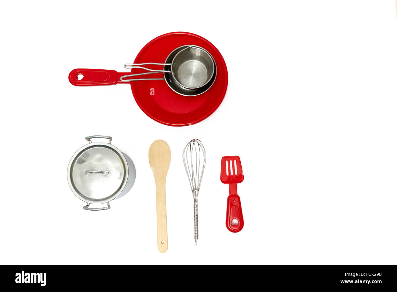 Children's plastic cooking toys, on white background Stock Photo - Alamy