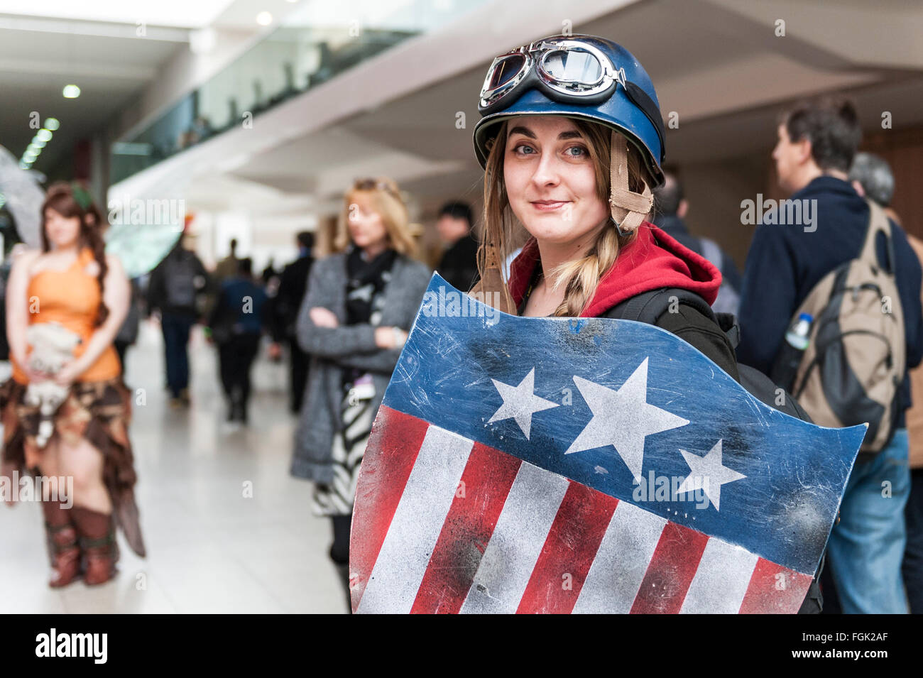 London, UK. 20 February 2016. Captain America is amongst the fans ...