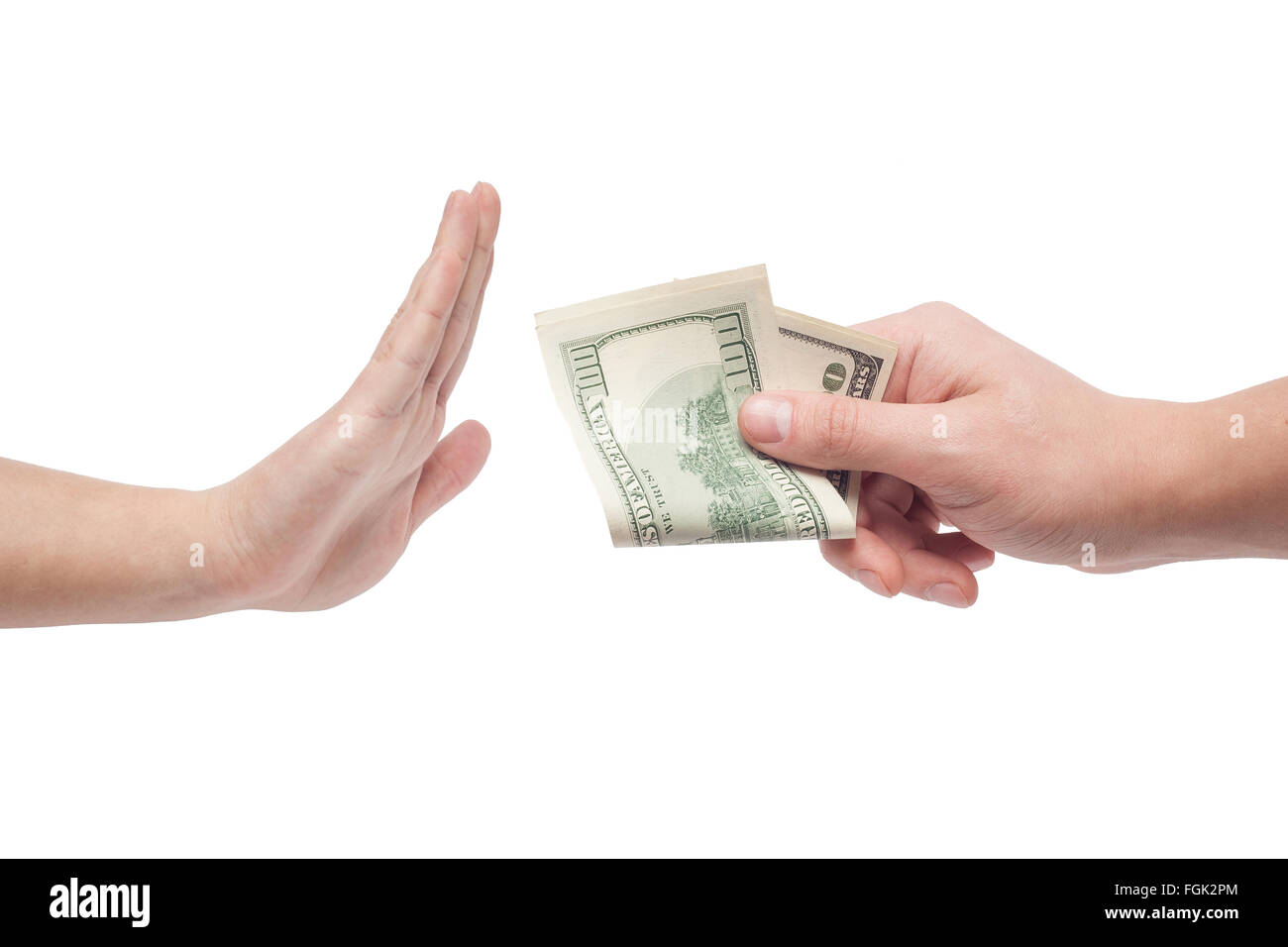 man refusing money offered by man isolated on white backgound Stock ...