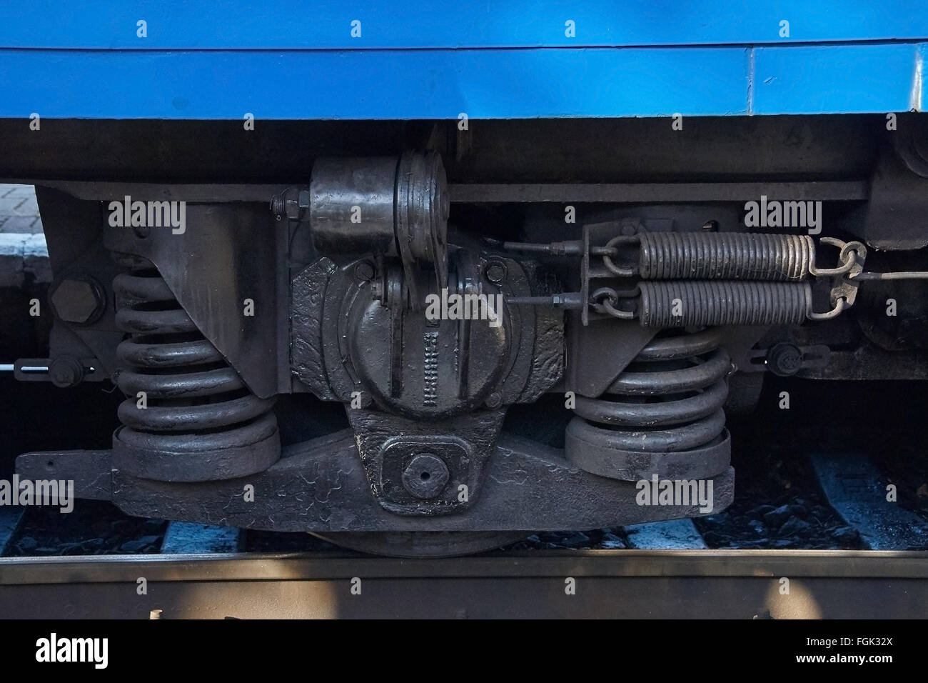 Wheels of a railroad car. Details of the trains transmission Stock ...