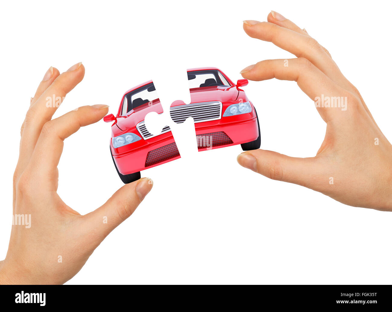 Womans hand making car puzzle Stock Photo - Alamy