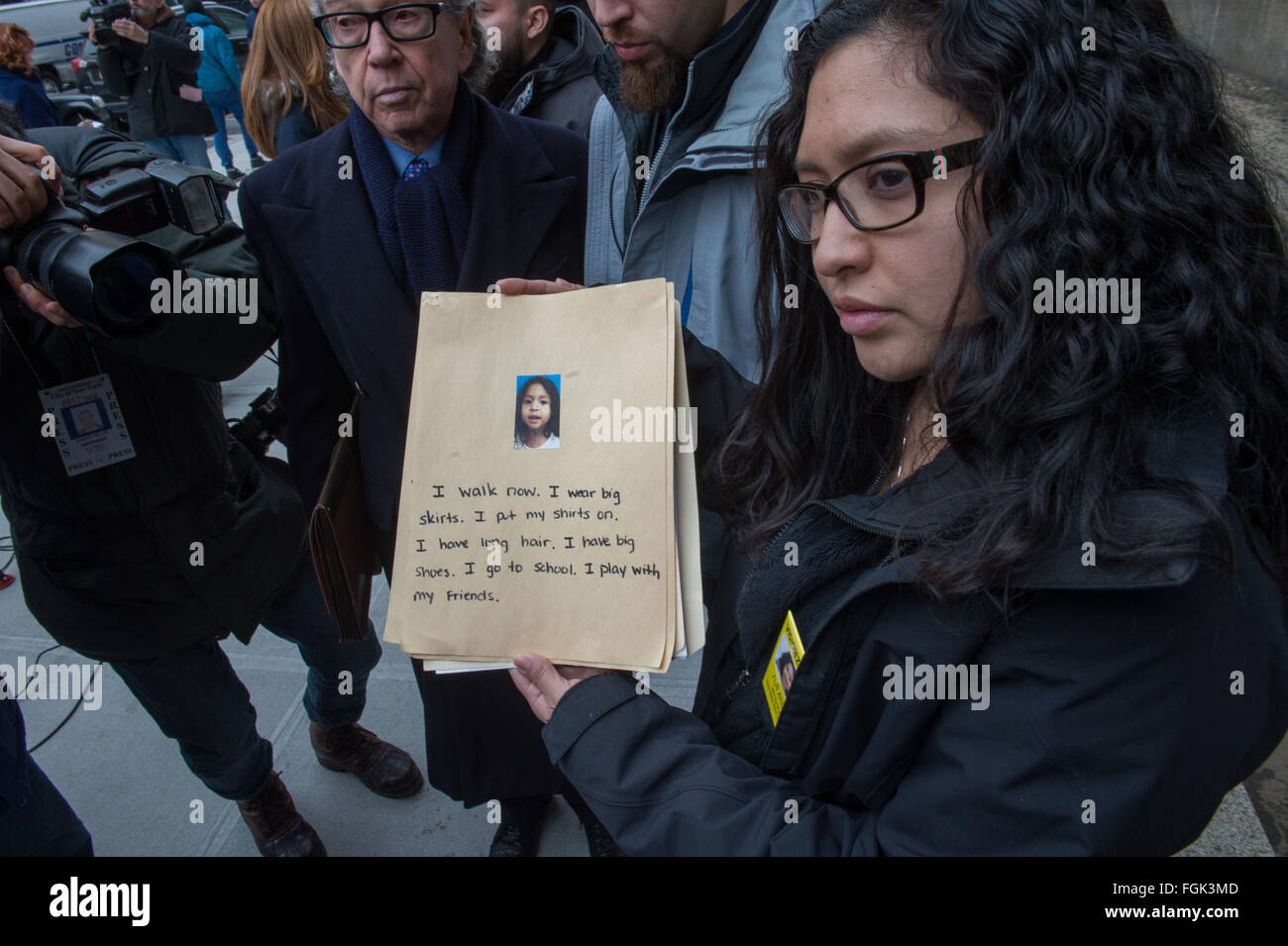 New York, NY, USA. 19th Feb, 2016. SOFIA RUSSO shows a school project ...