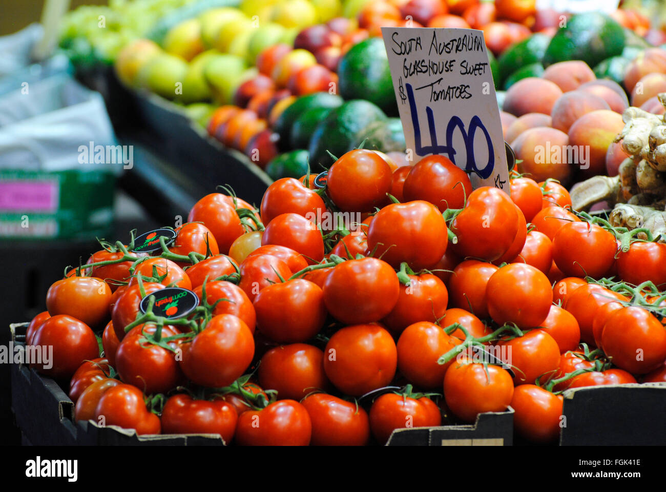 Stall with South Australian sweet tomatoes Stock Photo - Alamy
