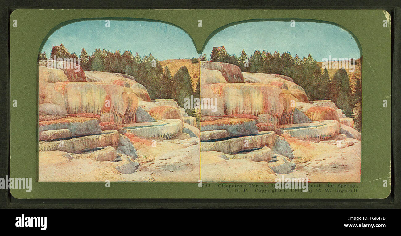 A photograph of Cleopatra's Terrace in Mammoth Hot Springs, Yellowstone ...