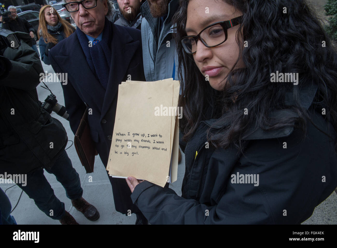 New York, NY, USA. 19th Feb, 2016. SOFIA RUSSO shows a school project ...