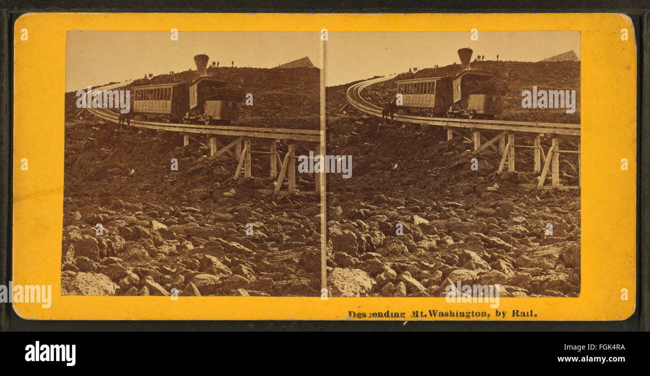 A photograph capturing the descent of Mt. Washington by rail ...