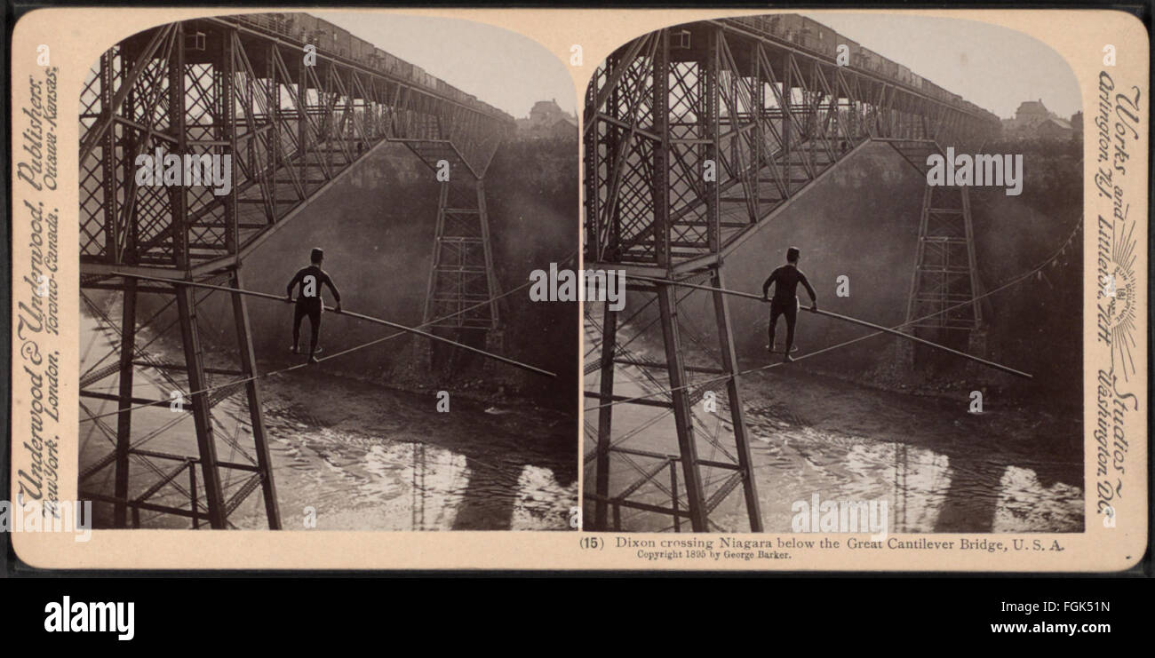 A photograph by Underwood & Underwood showing Dixon crossing Niagara ...