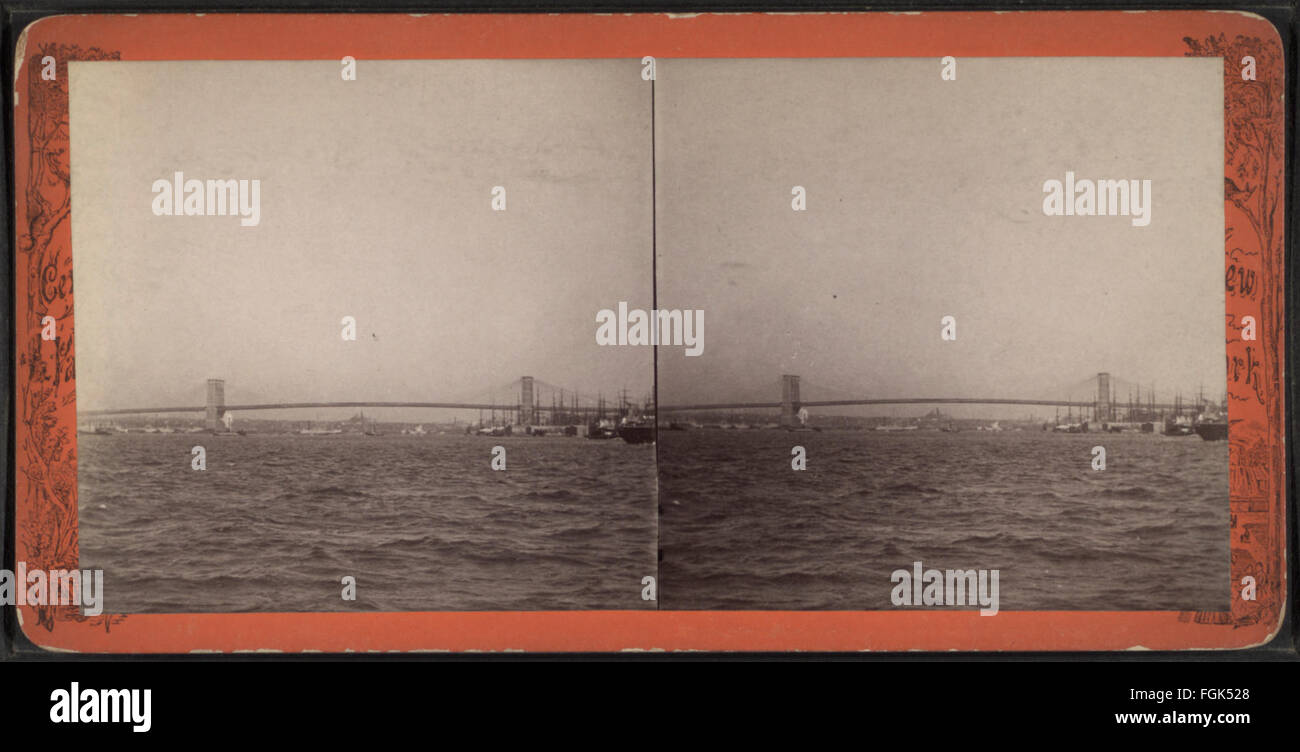 A distant view of the Brooklyn Bridge, showcasing the bridge's ...