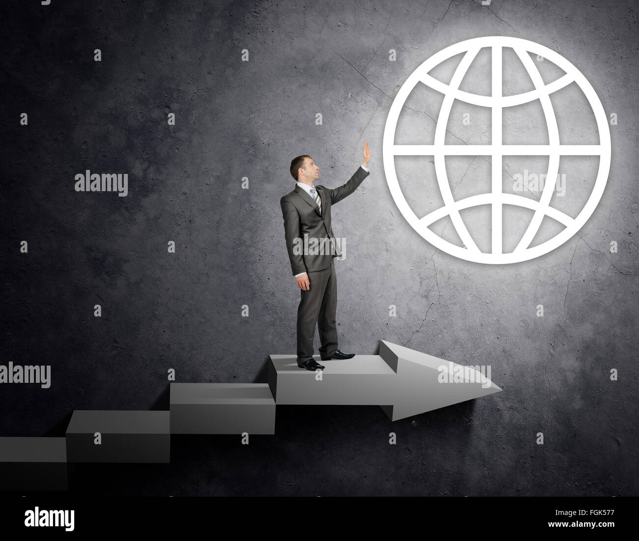 Businessman touching world sign Stock Photo - Alamy