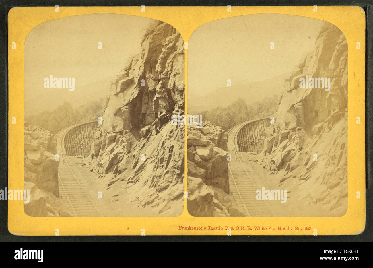 This stereoscopic view shows the Frankenstein Trestle, part of the ...