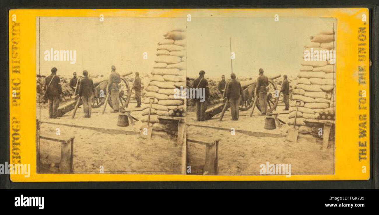 A photograph by Mathew B. Brady showing the 'Swamp Angel' artillery ...