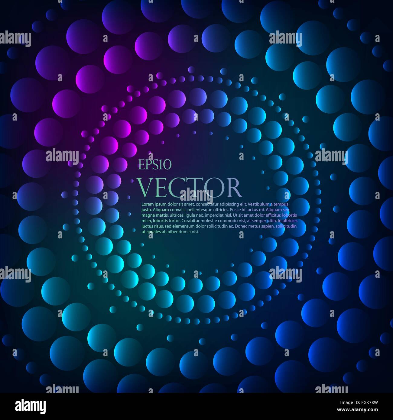 Abstract pattern of graduated turquoise shiny dots or circles going ...