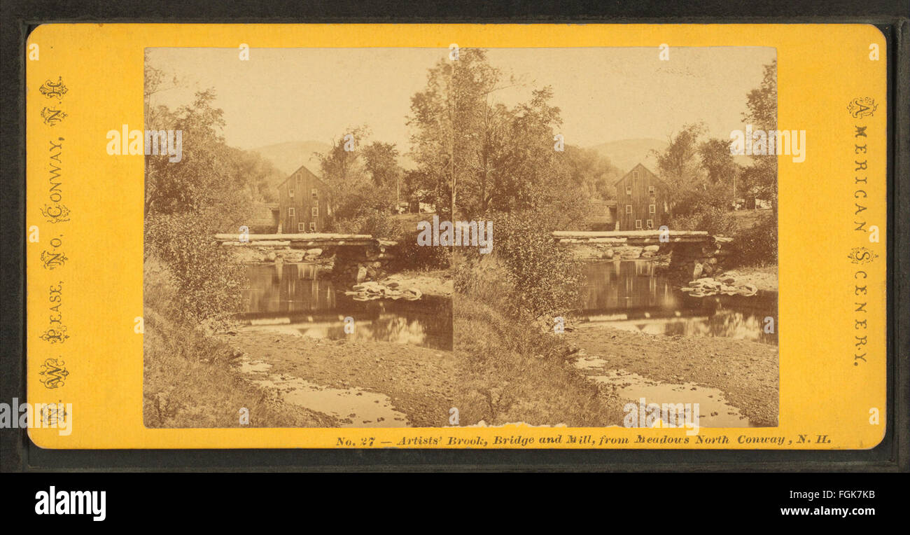 A photograph by Nathan W. Pease showing Artists' Brook, a bridge, and a ...