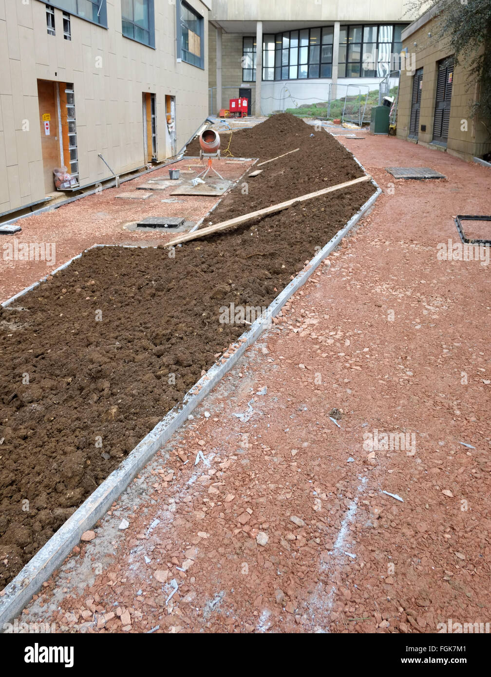 New path and footway under construction. February 2016 Stock Photo - Alamy