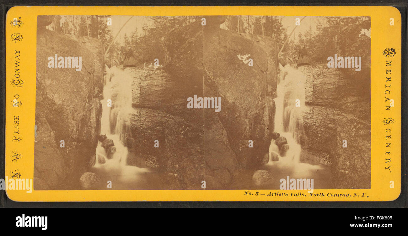 A photograph by Nathan W. Pease showing Artist's Falls in North Conway ...