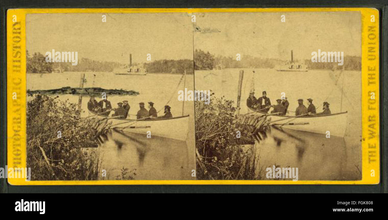 A historical photograph of the Gunboat Perry on the James River, taken ...