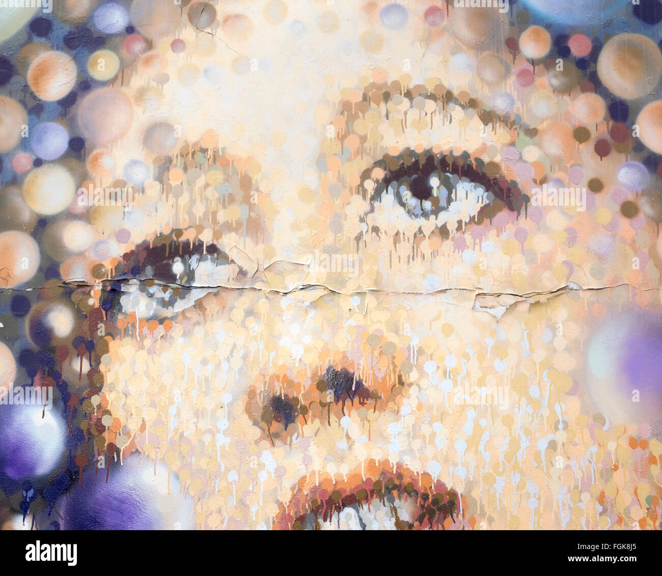 street art, pointillistic painting of a woman´s face Stock Photo - Alamy