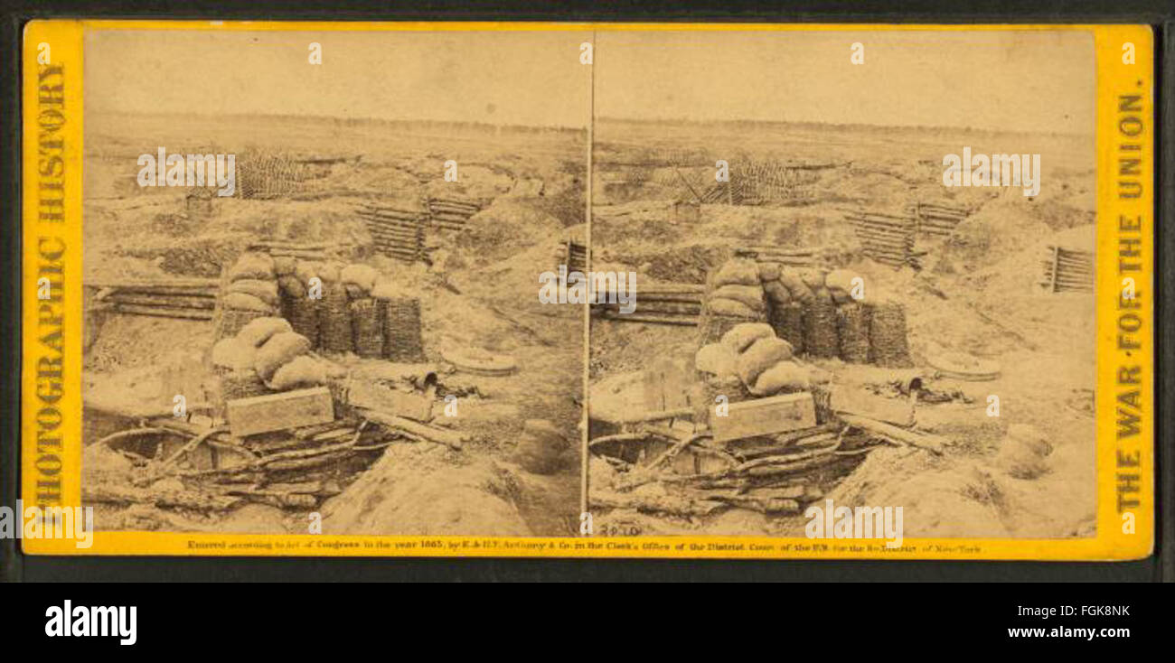 This stereoscopic image depicts the interior of Rebel Fort Mahone, also ...