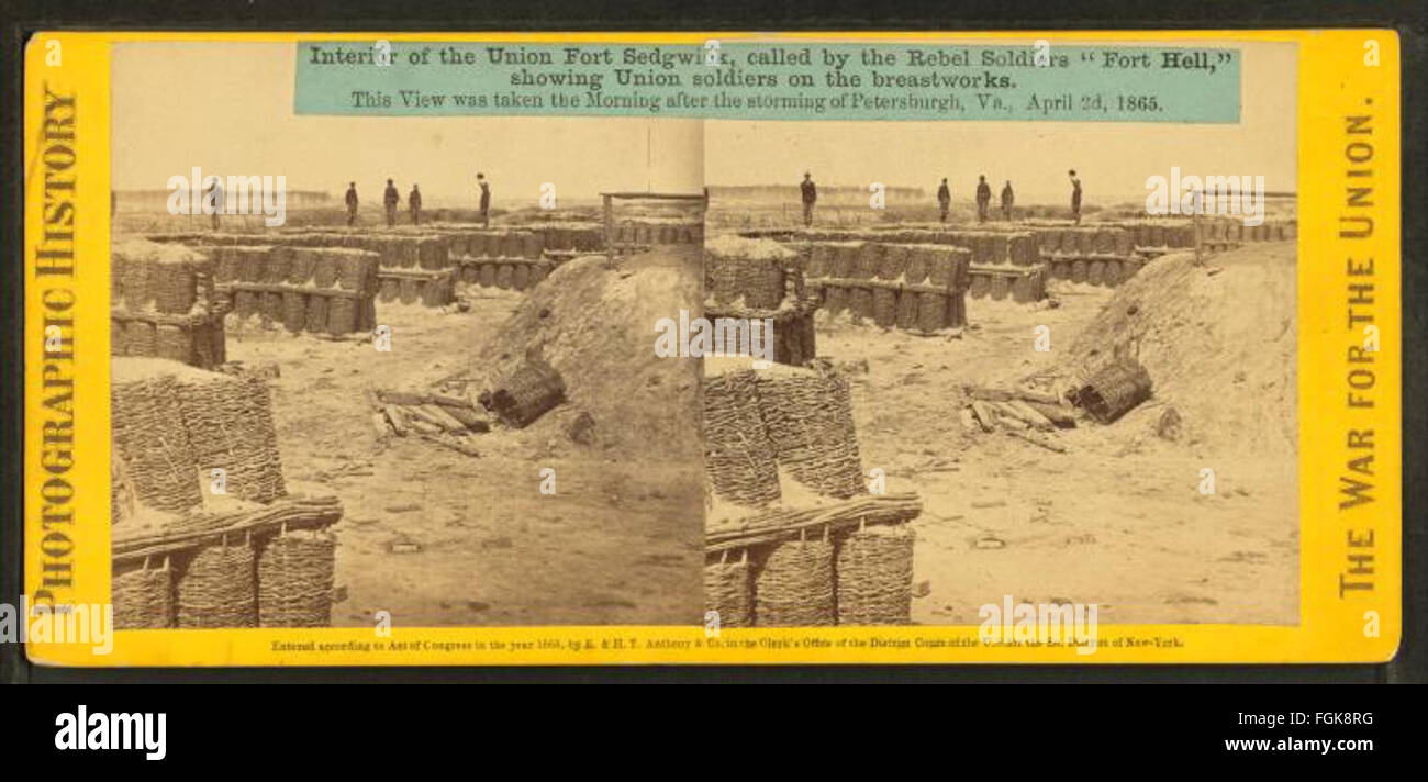 This historical photograph depicts the interior of Union Fort Sedgwick ...