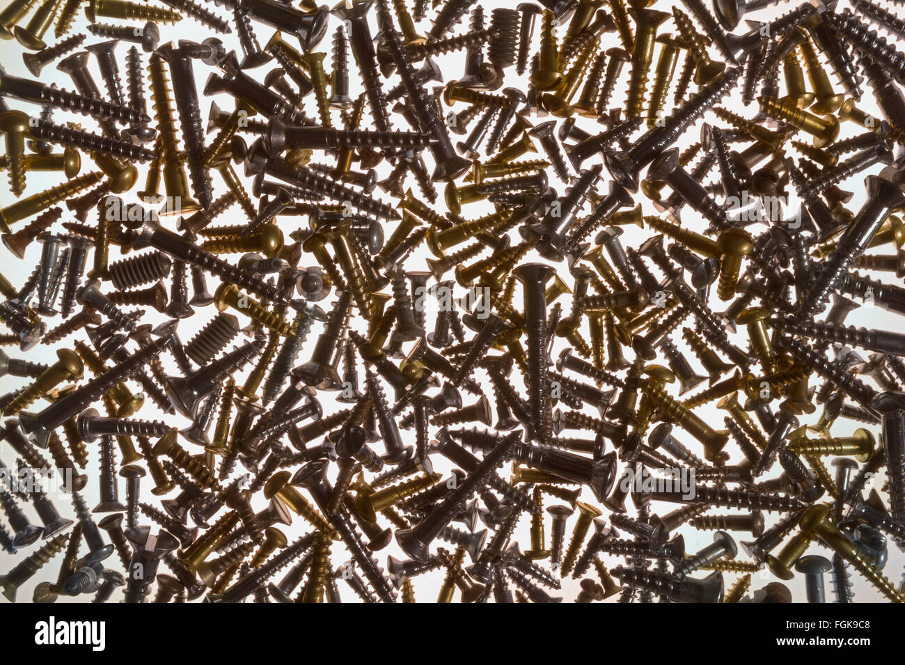 Assorted small screws on a white background Stock Photo - Alamy