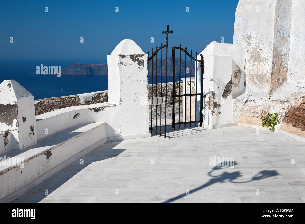 Santorini - The gate of church in Imerovigli Stock Photo - Alamy