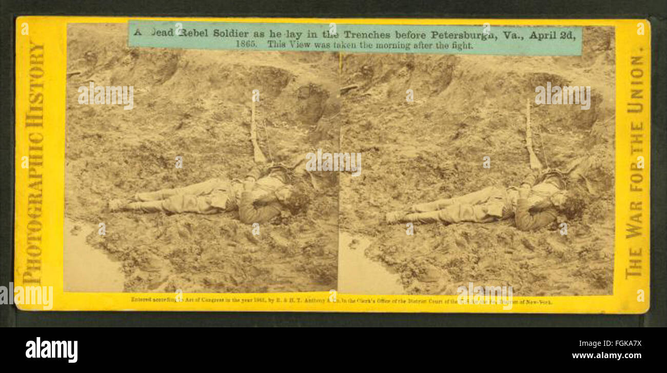 A deceased Confederate soldier lies in the trenches at Petersburgh ...