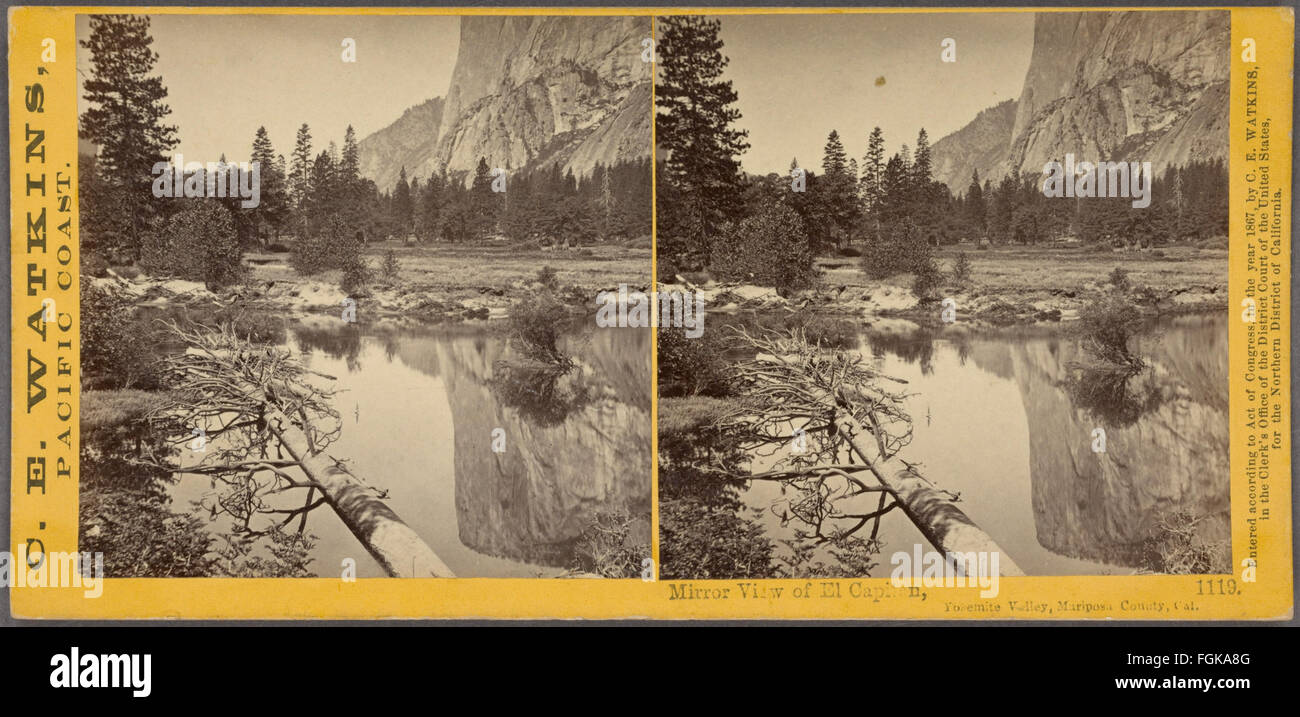 A photograph by Carleton E. Watkins capturing a mirror-like reflection ...