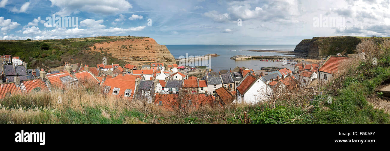 Panorama of Staithes coastal village in North Yorkshire, UK Stock Photo ...