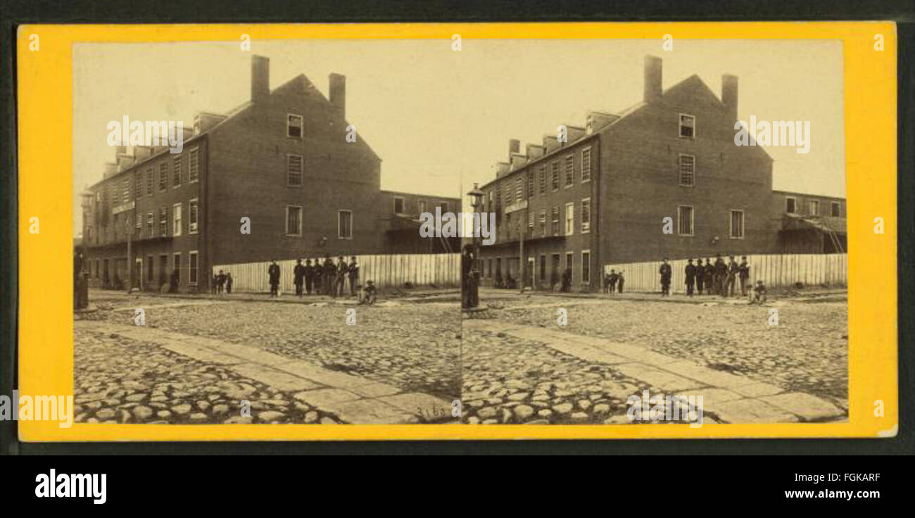 A photograph by Mathew B. Brady showing Castle Thunder in Richmond ...